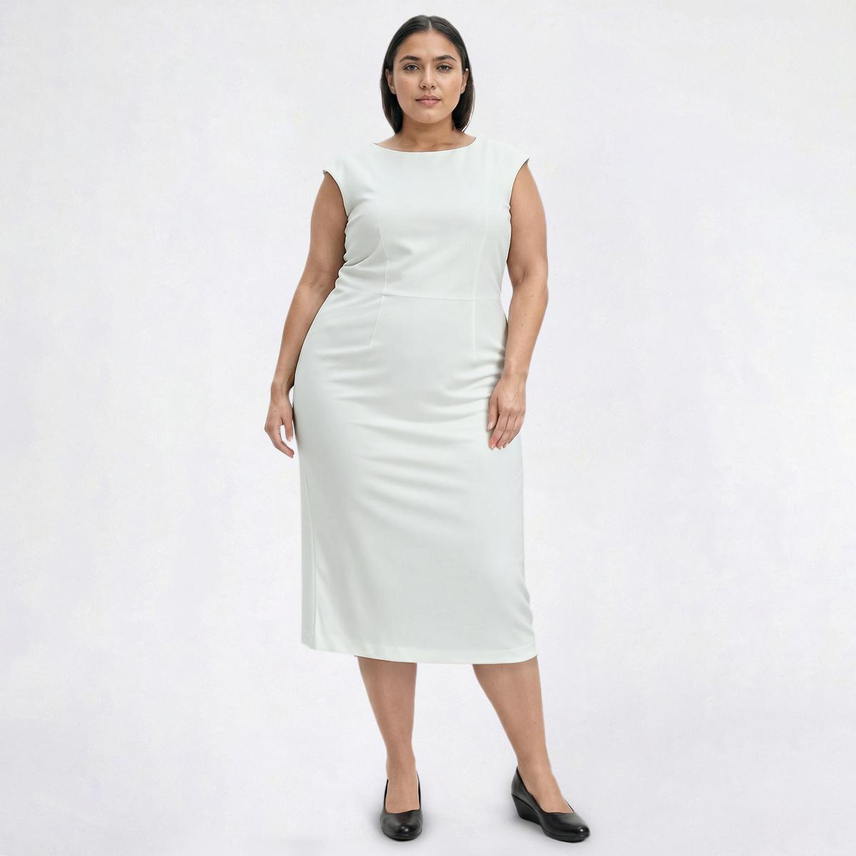Kasper Plus Size Stretch-Crepe Cap-Sleeve Sheath Dress - Lily White